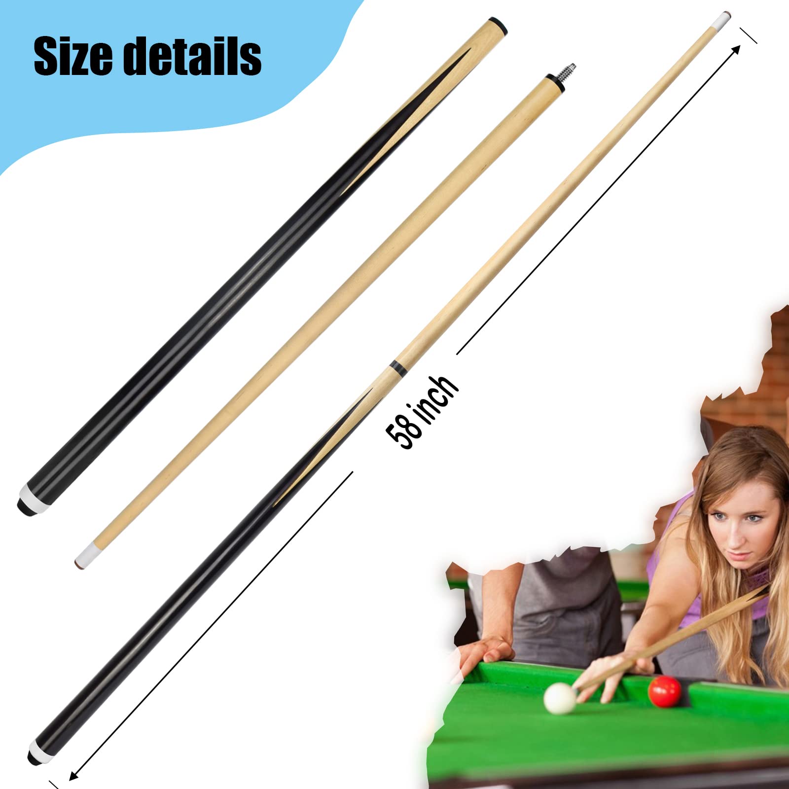 Snapklik.com : VANLAN Billiard House Cue Sticks Pool Cues 2-Piece 58 ...