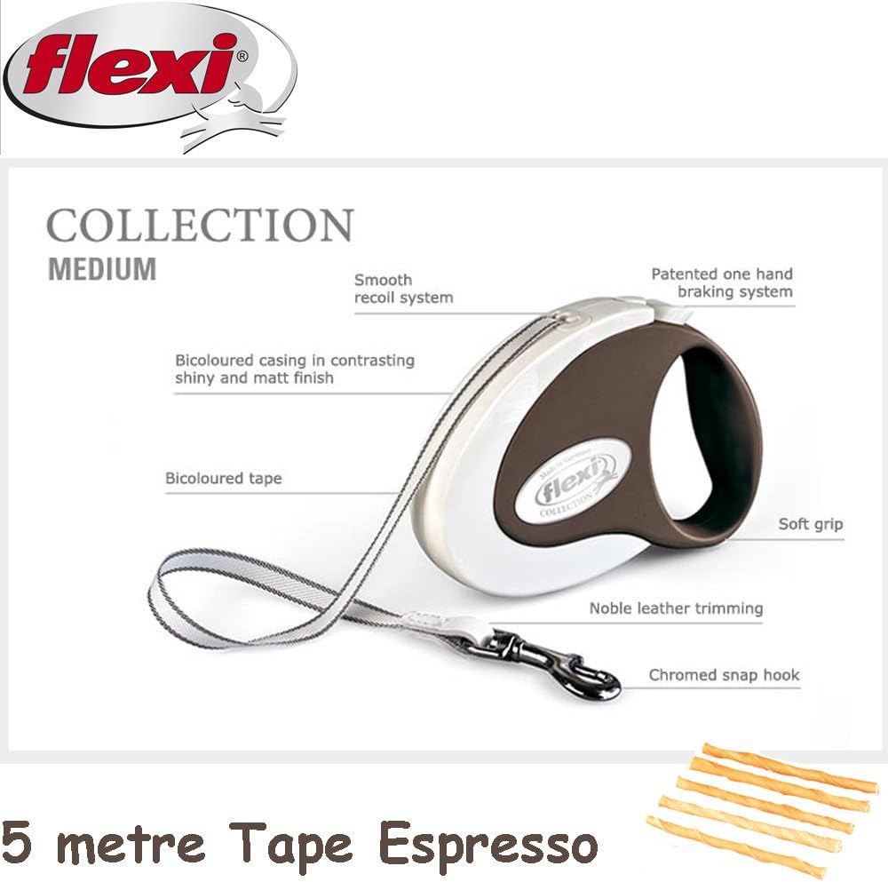 Amazon.com: Flexi Coffee Collection Espresso 5m Tape Lead For Dogs Up ...