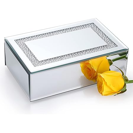Amazon.com: Hipiwe Mirror Glass Jewelry Box with Crushed Diamond Decor ...
