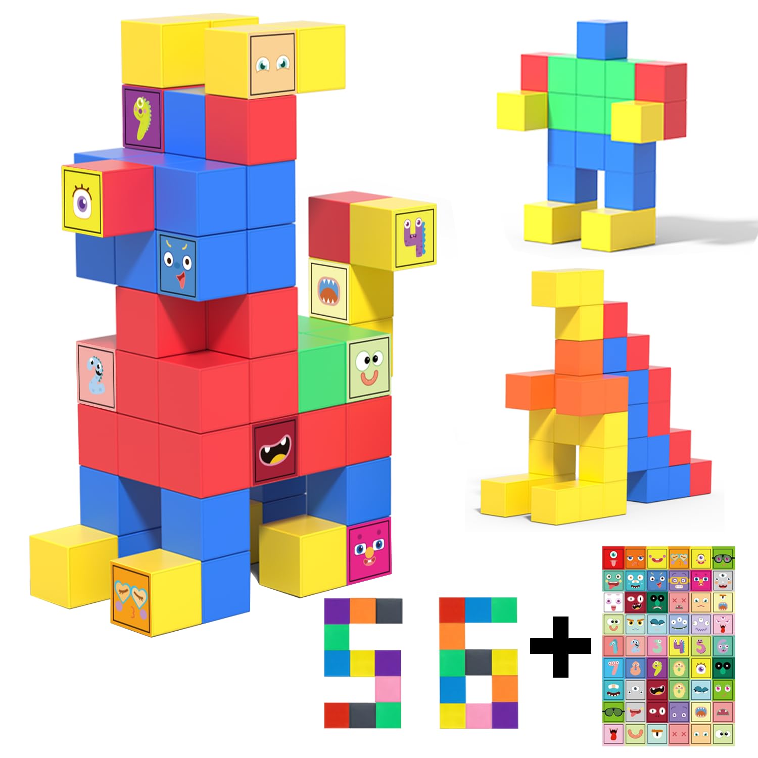 Amazon.com: Magnetic Blocks for Kids Ages 4-8, 56 Magnetic Building Cubes & 54 Educational ...