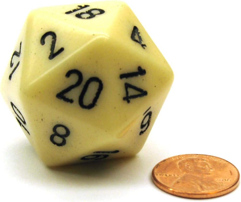 Amazon.com: Jumbo d20 Counter - Opaque 34mm Dice: Ivory with Black ...