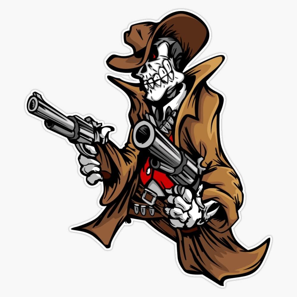 Amazon.com - Skeleton Cowboy with Skull and Hat Aiming Guns Sticker ...