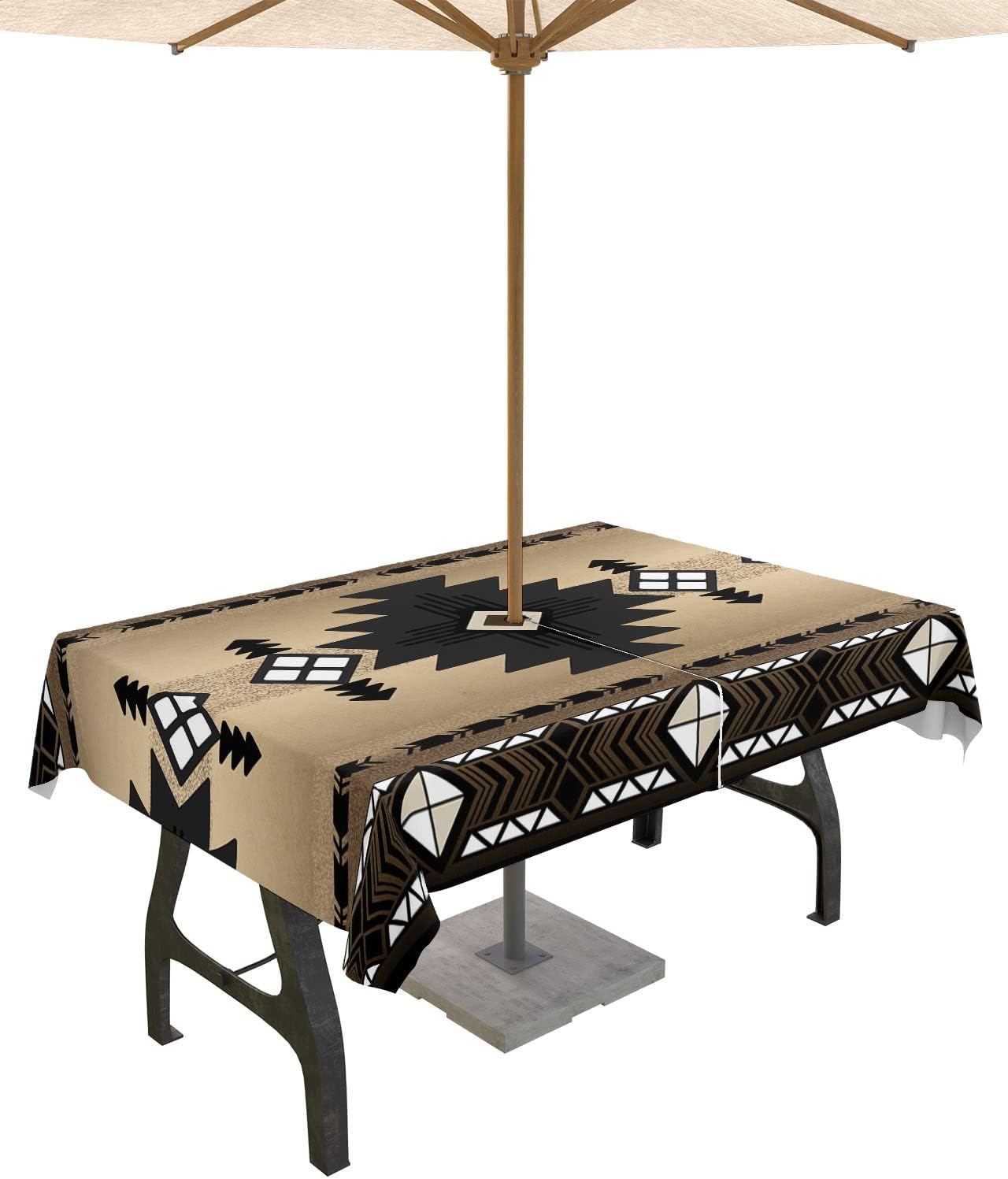 Outdoor Tablecloth with Umbrella Hole and Zipper Tribal Rectangle ...