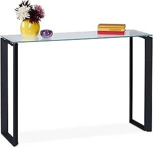 Relaxdays Konsolentisch Glas, schmaler Eingangstisch, HBT: 75 x 110 x 35 cm, Metall Konsole ...
