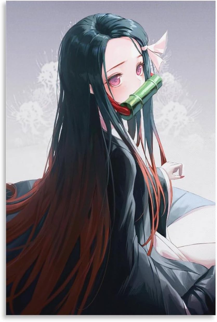 Nezuko Kamado Poster, Long Haired Girl Biting Bamboo Tube, Demon Layer ...