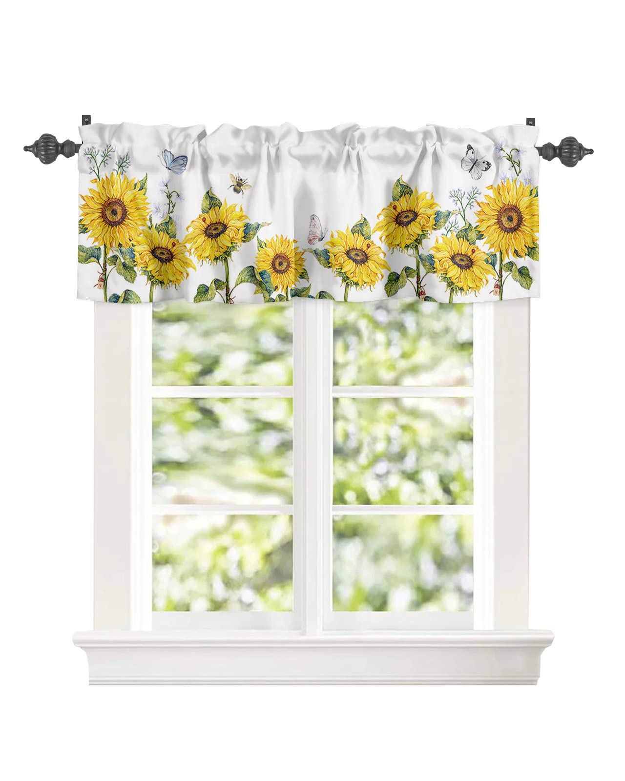 Amazon.com: Farm Yellow Sunflowers Window Valance,Butterflies Valances ...