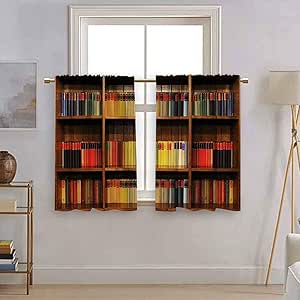 Amazon.com: FUERMOR Bookshelf Small Curtains, Colorful Books Vintage ...