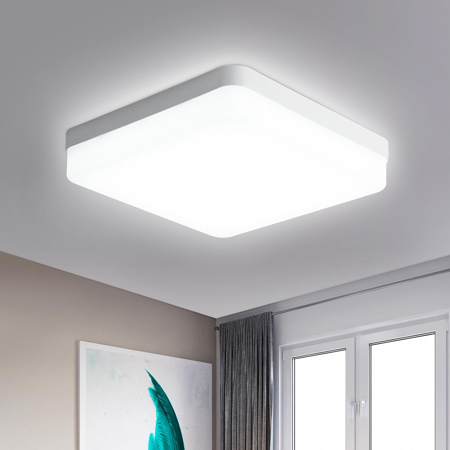 LED Tavan Işık Düz, 24W 2700LM Tavan Lambası Kare, 6500K Modern Beyaz ...