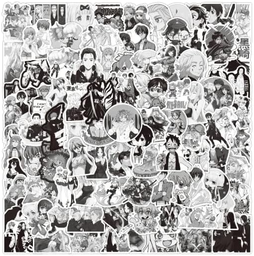 50 Random Cool Black and White Anime Sticker Pack -Waterproof Reusable ...