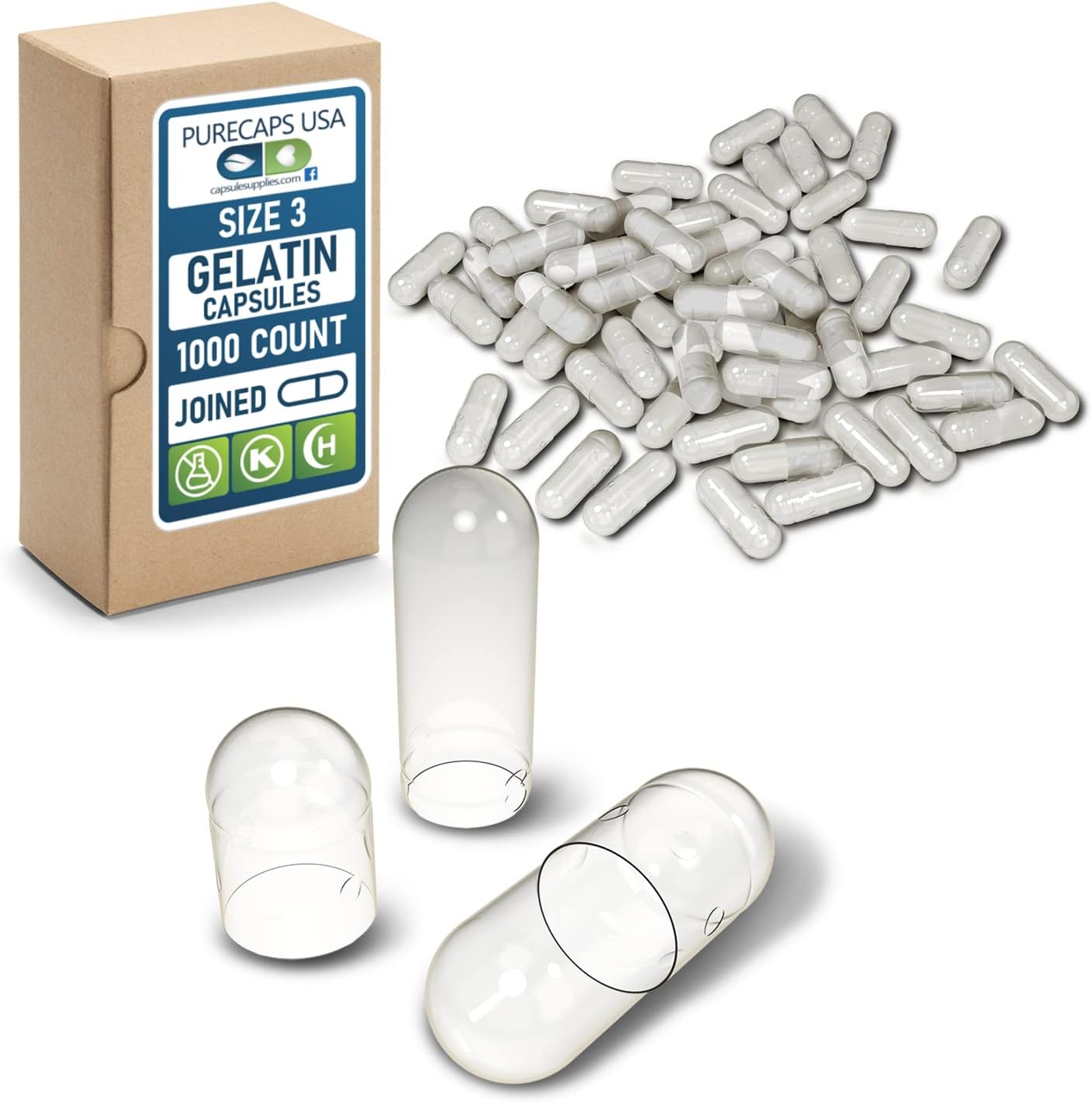 Amazon.com: PureCaps USA - Empty Gelatin Capsules Size 3, 1,000 Empty ...