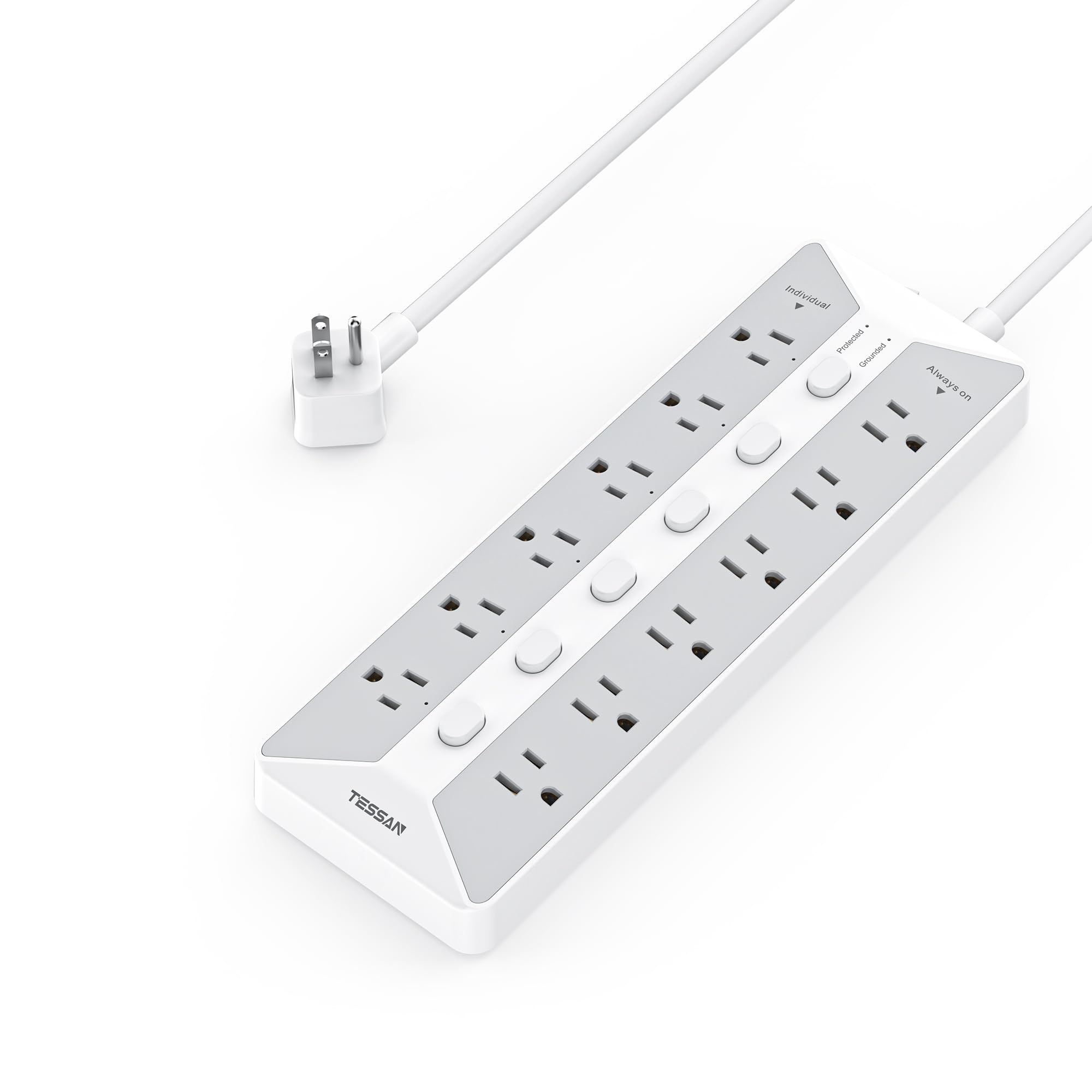 TESSAN Regleta Multicontacto Extension Electrica con 1700 J Protector ...