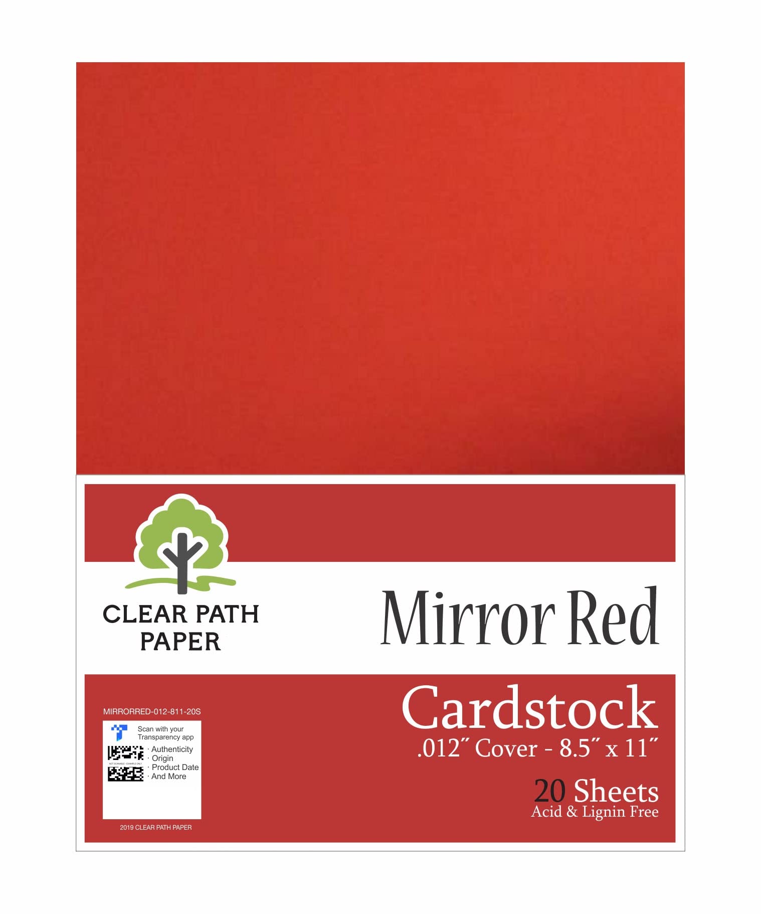 Mirror Red Cardstock - 8.5 x 11/21.6cm x 28cm - .012" / .3mm Thick - 20 ...