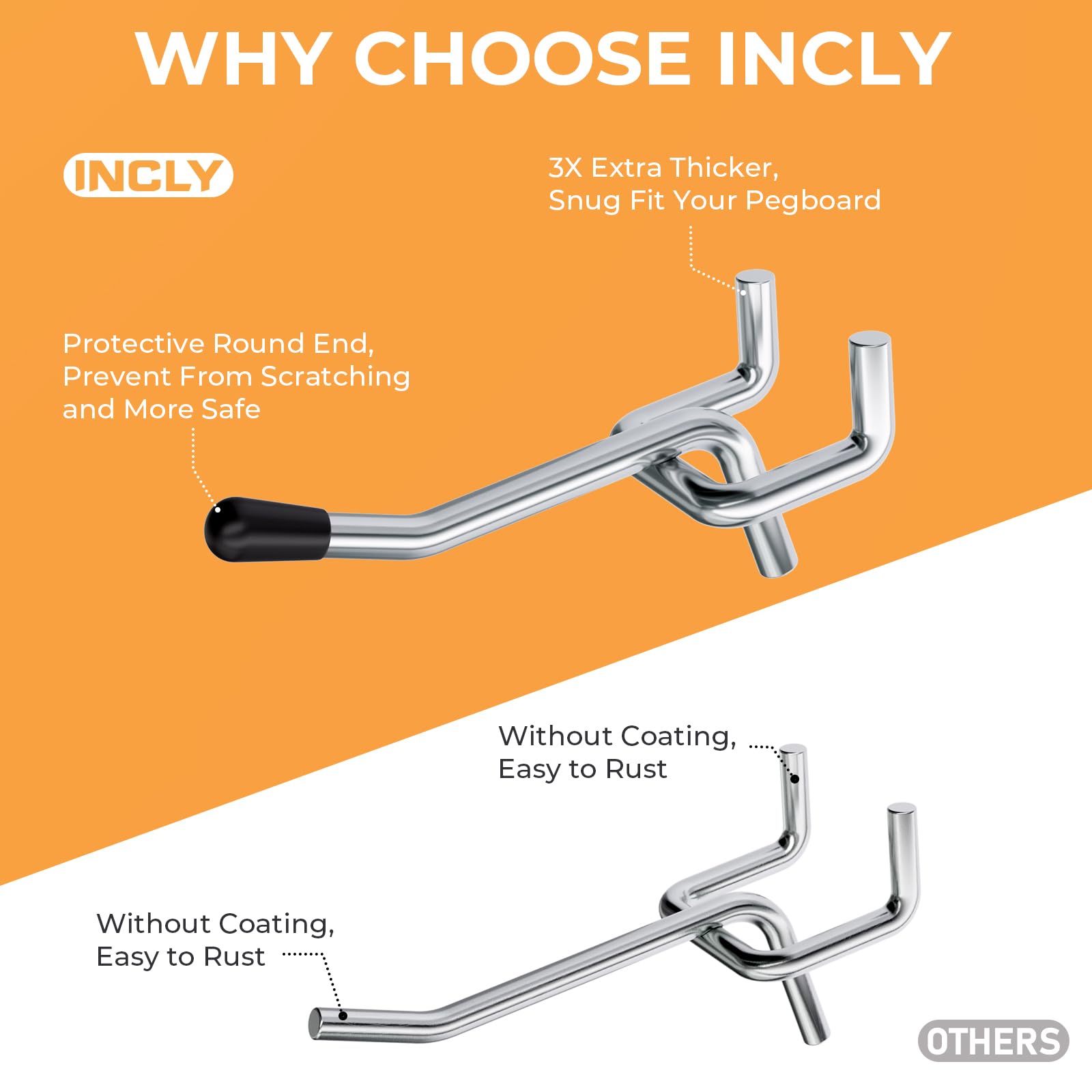 Snapklik.com : INCLY 50 Pack 2 Inch Pegboard Hooks, 1/4" Heavy Duty Peg ...