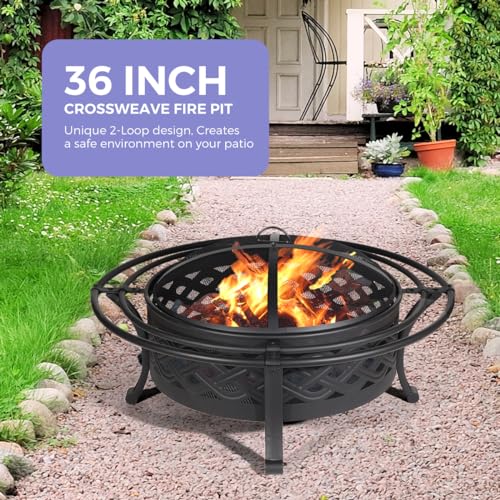 Panovue 36 Inch Fire Pit with 2 Loops,Crossweave Wood Burning Fire Pits ...