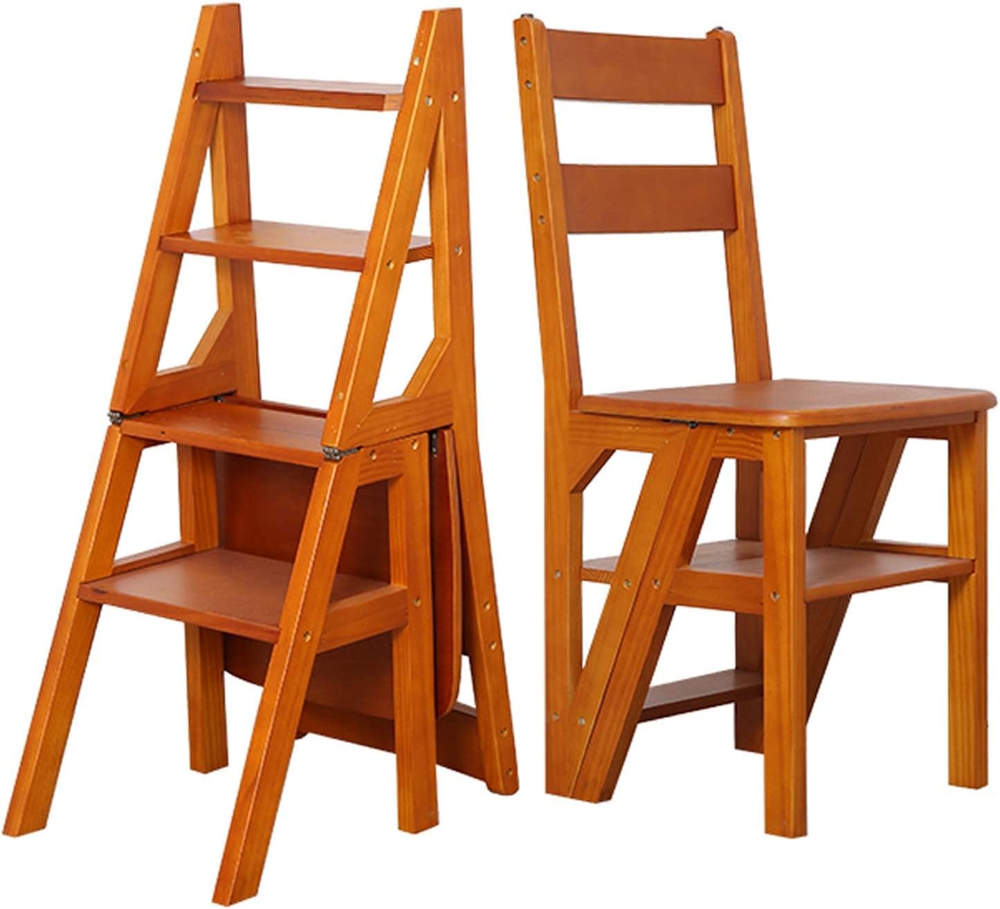 Folding Step Ladder Chair - Wooden Foldable Ladder Stool Shelf ...