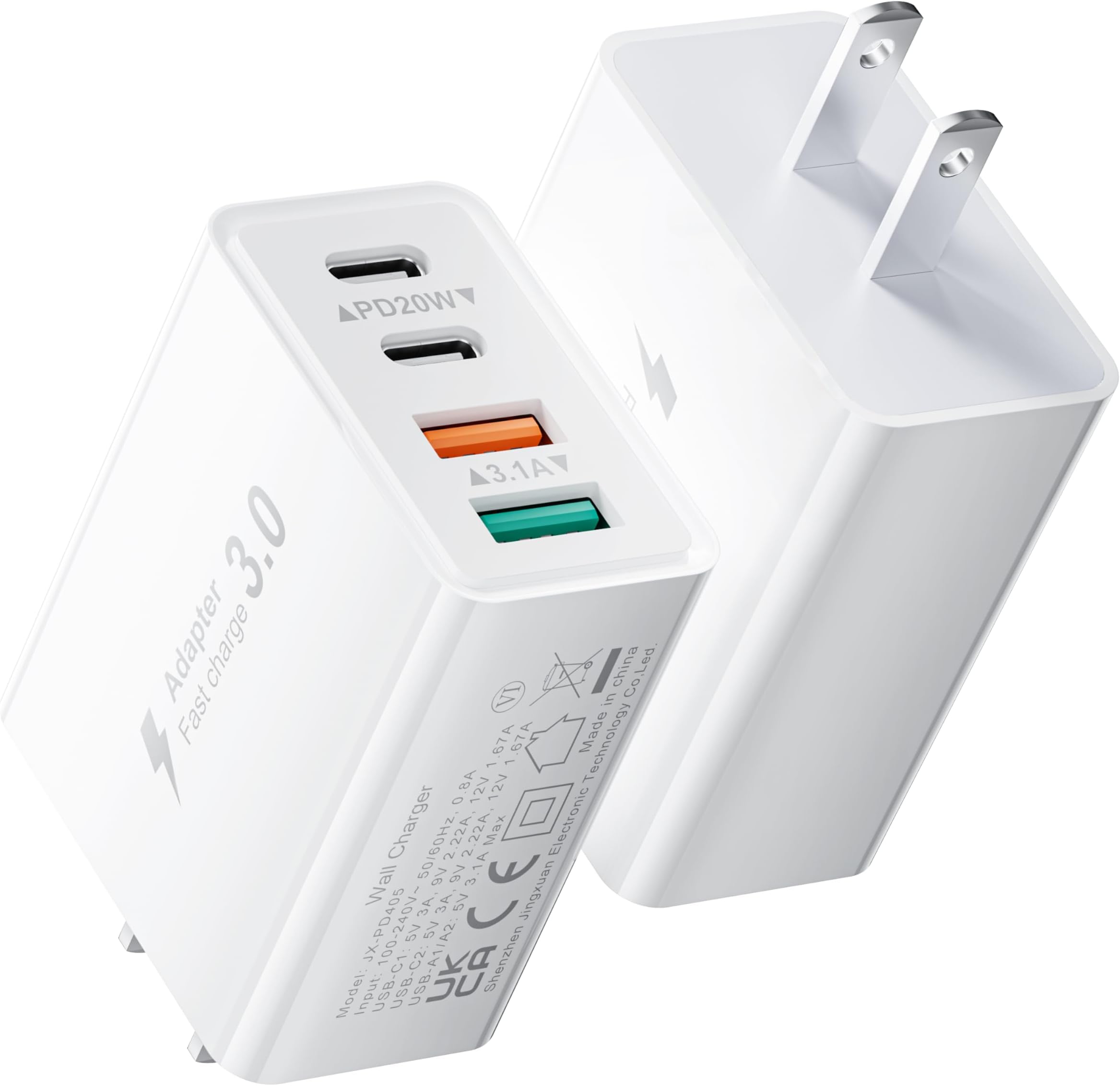 Amazon.com: (2-Pack) 40W USB C Charger Block Fast Charging Cube 4-Port Type C Brick Dual PD&QC ...