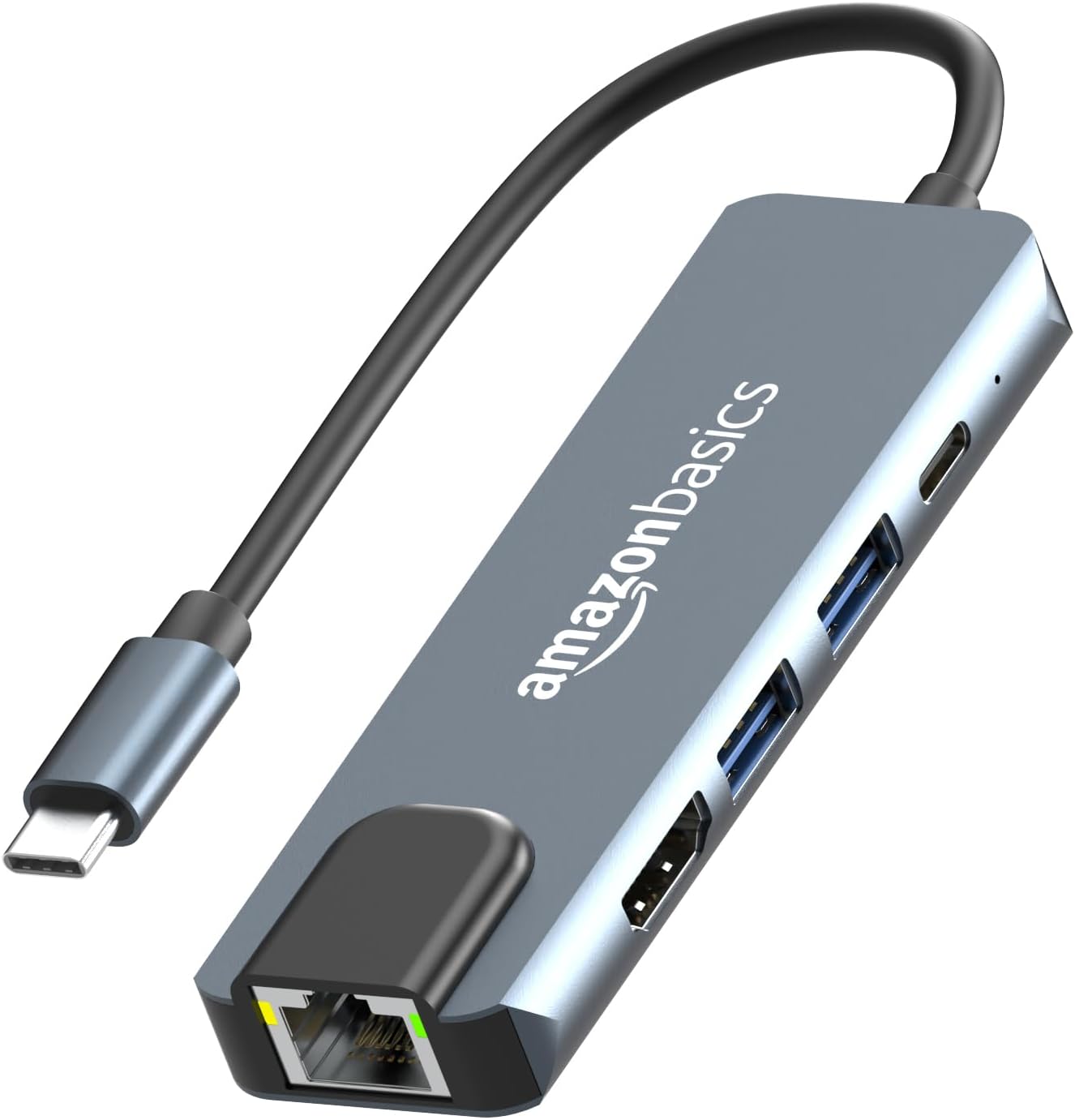 Amazon Basics 5-in-1 Hub Multiport Adapter, USB Type-C, USB 3.0 Port ...