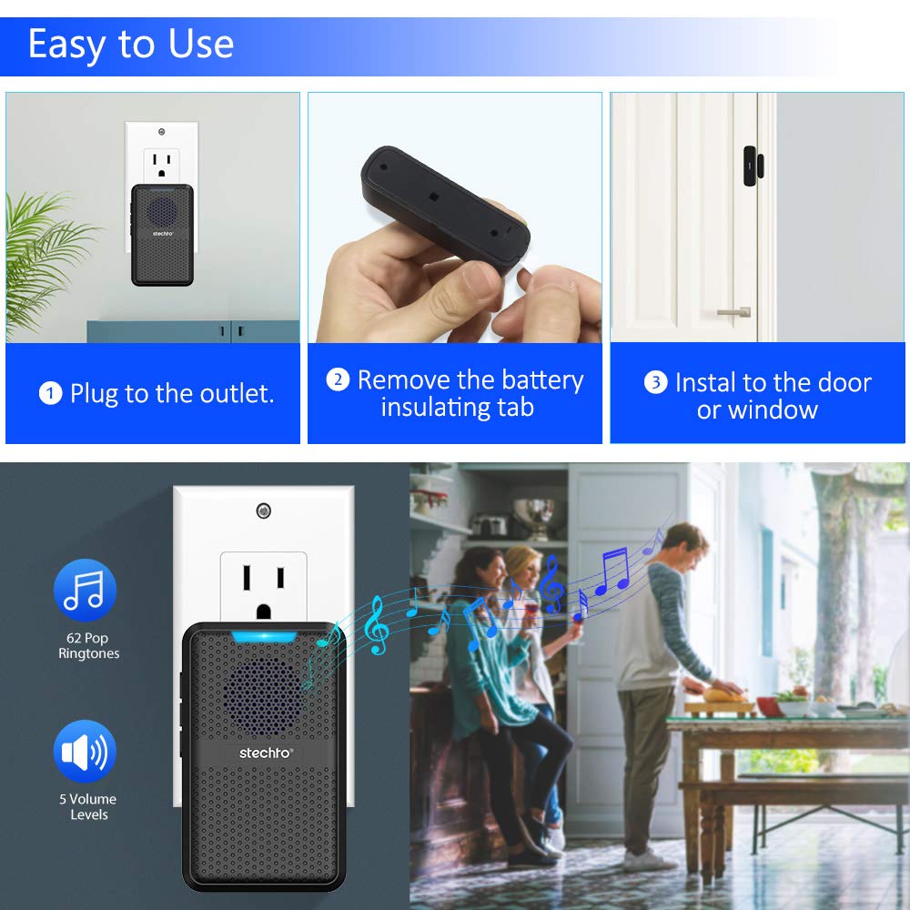Snapklik.com : Wireless Door Chime, 600ft Range 2 Magnetic Door Alarm ...