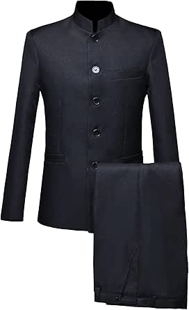 Mens Chinese Tunic Suit Slim Fit Stand Collar 2 Pieces Suits Mandarin ...
