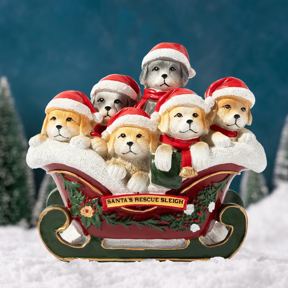 Amazon.com: iHeartDogs Santa’s Rescue Sleigh Christmas Dog Figurine ...