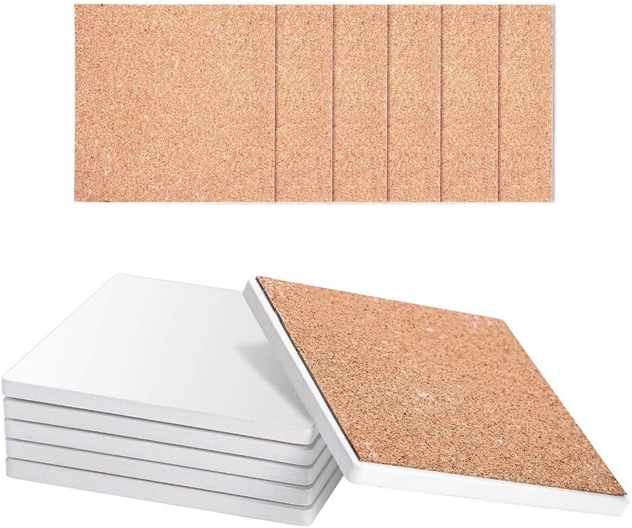 Sublimation Blanks Coasters for Drinks, Ceramic Drink Coaster with Cork ...