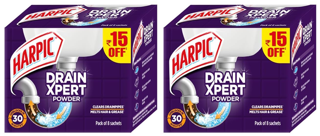 Harpic (50g x 8), Drain Xpert Drain Cleaner Powder | Effective Sink ...