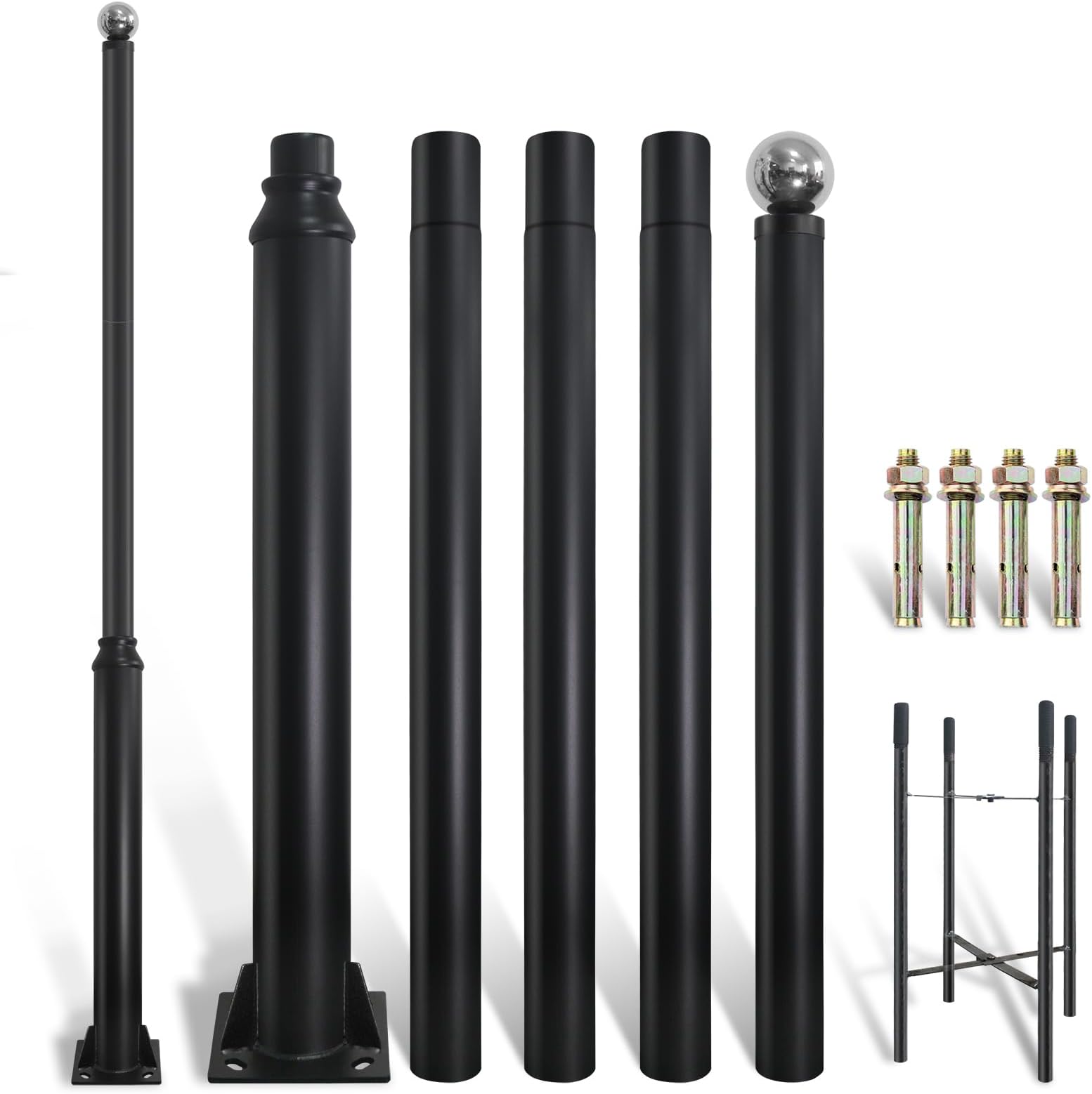 Street Light Pole 16ft Tall, Black Outdoor Galvanized Heavy-duty Metal ...