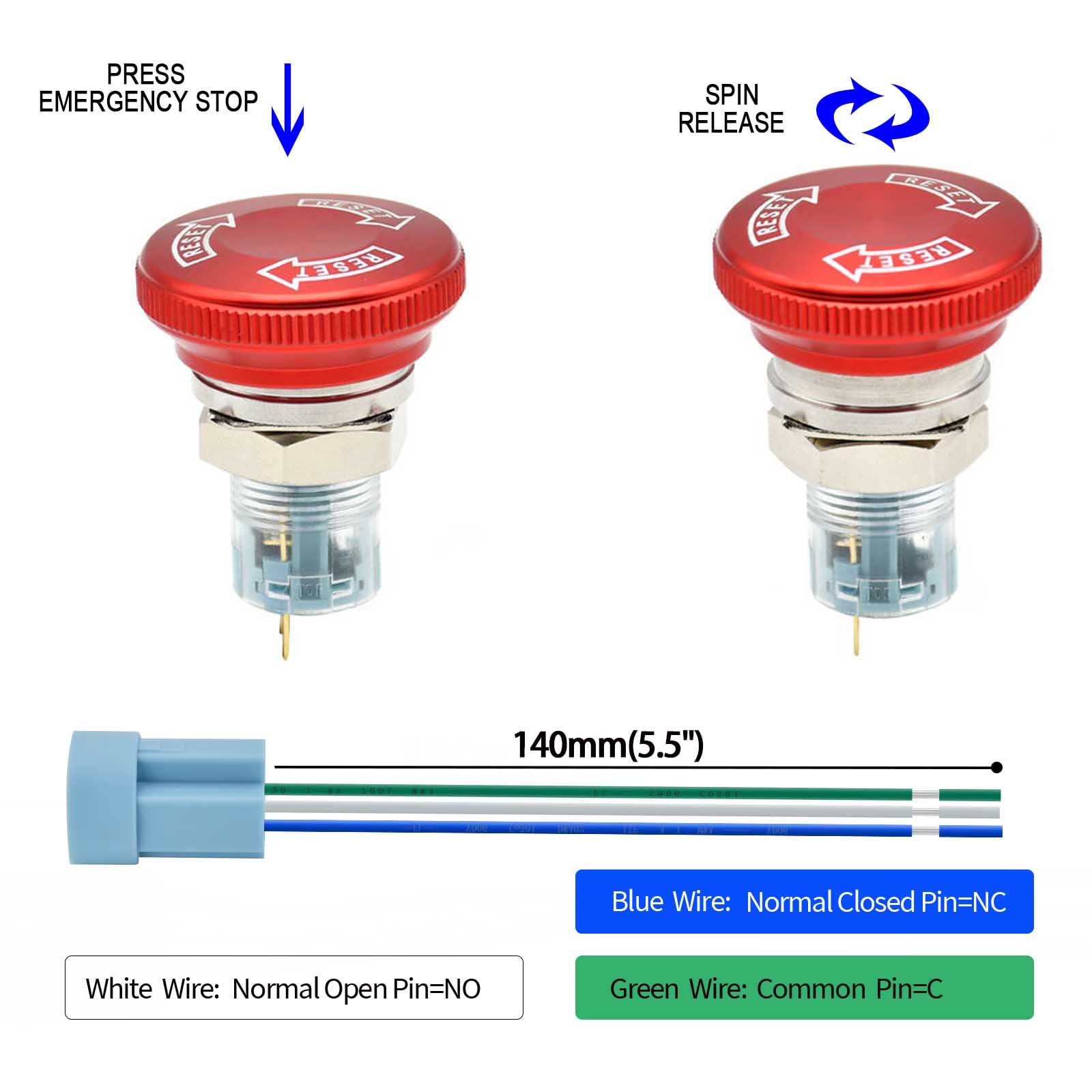 Snapklik.com : 16mm / 0.63" Latching Emergency Stop Push Button Switch ...