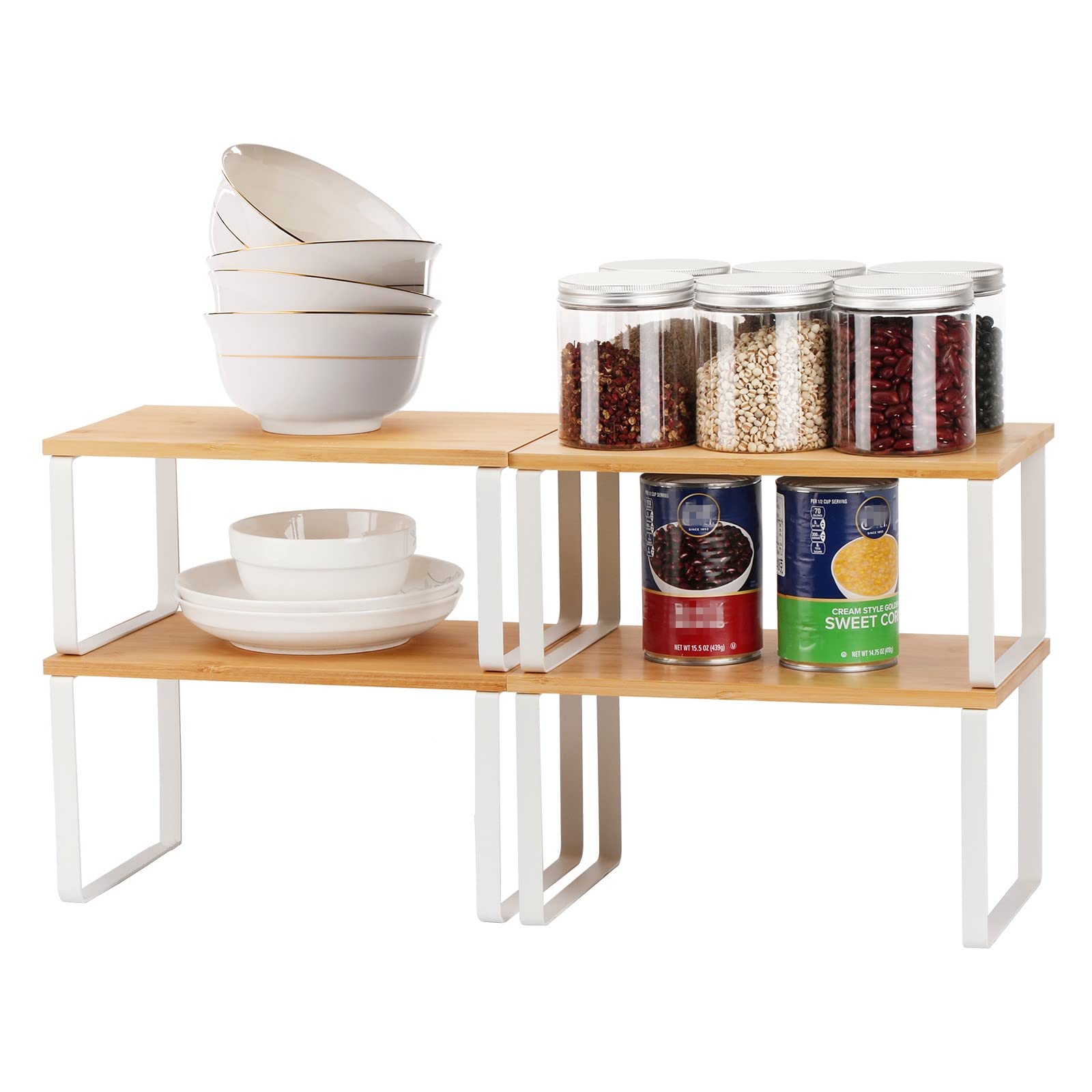 4-Pack Bamboo Cupboard Shelf Organiser - Expandable & Stackable Storage ...