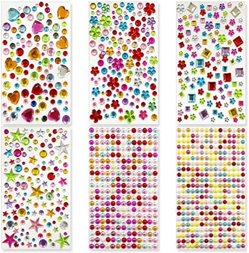 Gem Stickers, 6 Sheets Acrylic Self Adhesive Rhinestones Stickers Heart ...