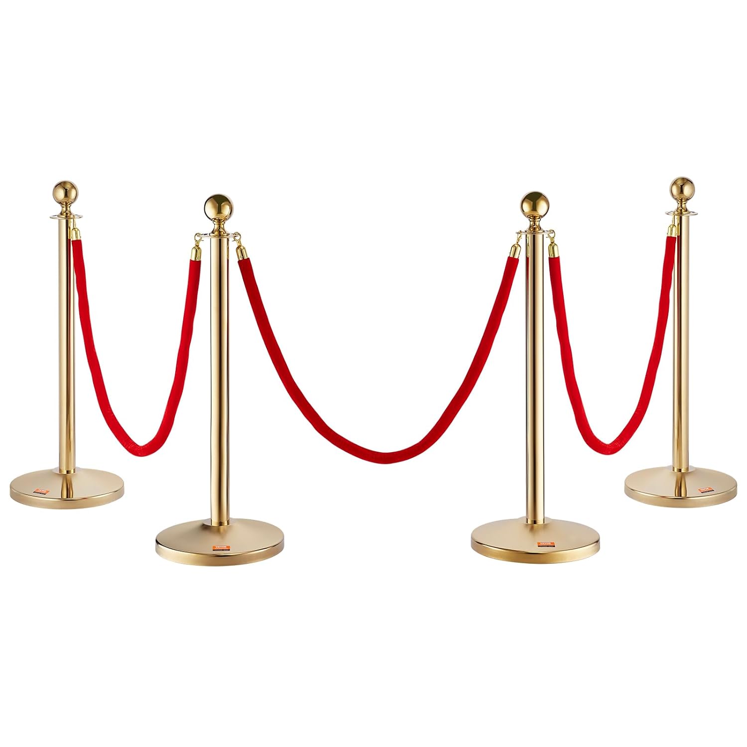 VEVOR Stanchion Post with Velvet Rope, 4-Pack Crowd Control Stanchion ...
