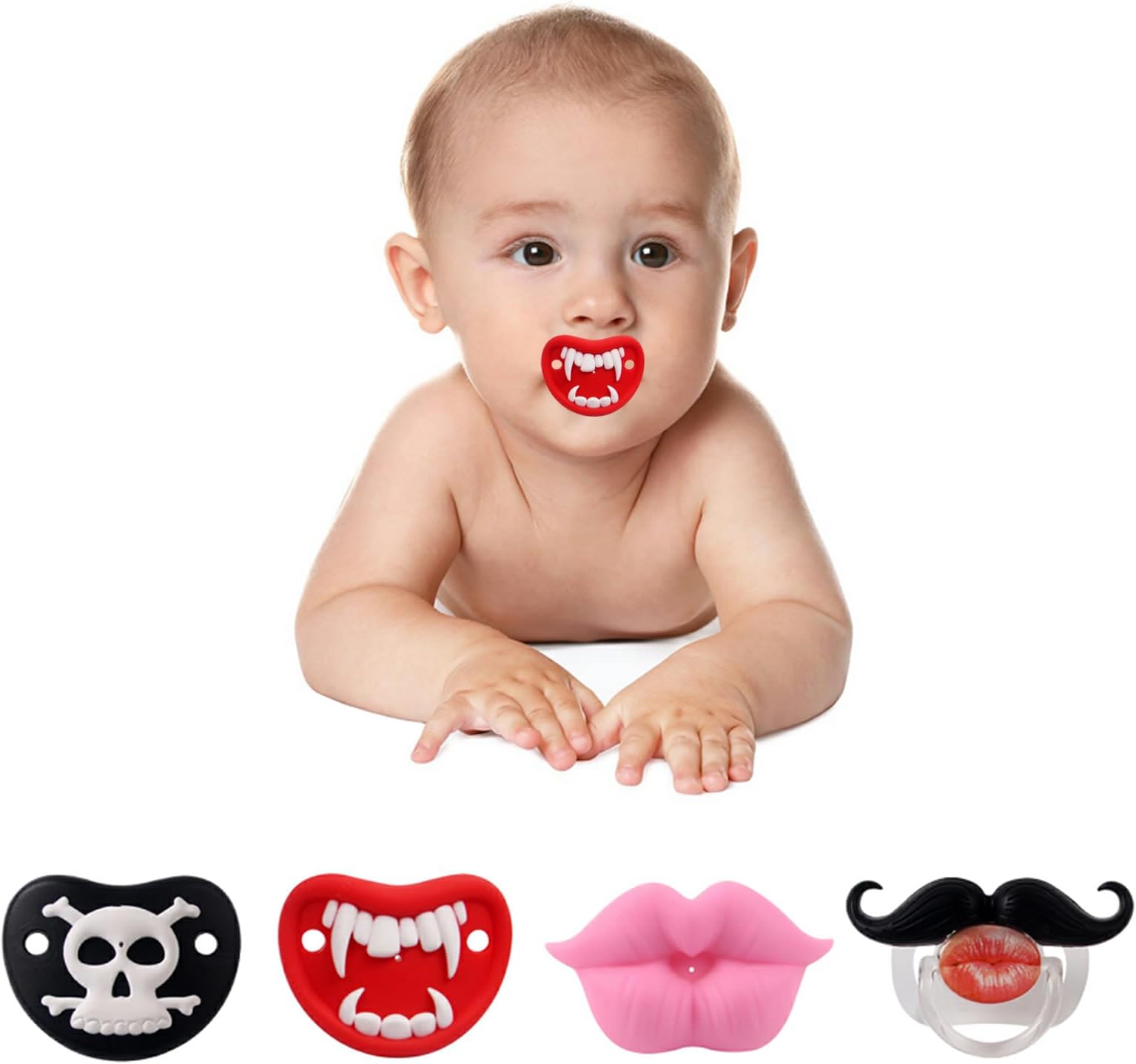 Amazon.com: ROBBEAR 4-Pack Funny Baby Pacifier, Cute Kiss Lips Mustache ...
