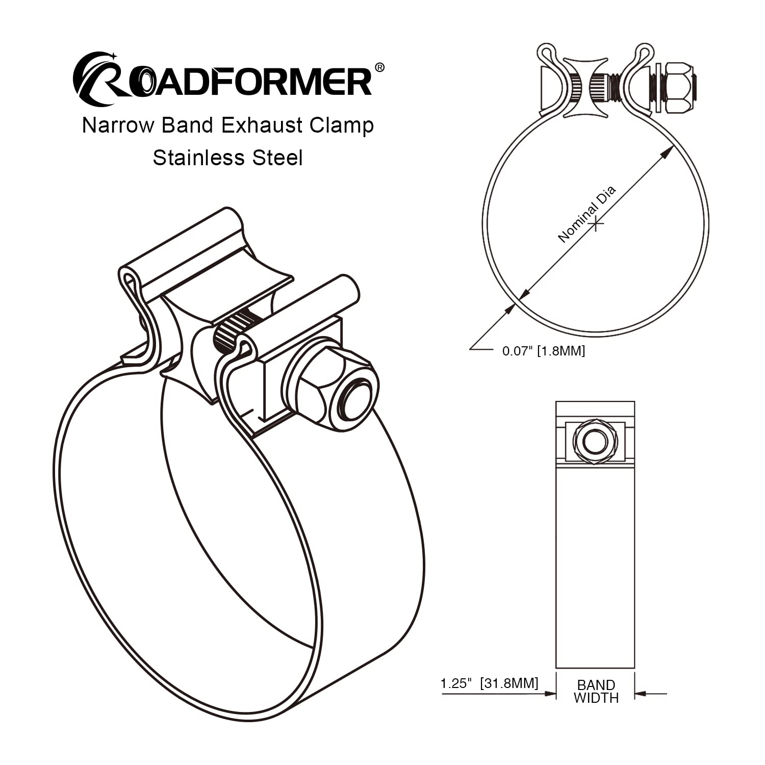 Snapklik.com : ROADFORMER 1.75 Inch Exhaust Clamp - Narrow Band Muffler ...