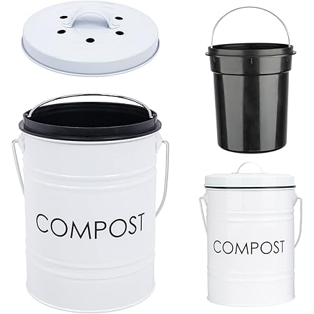 Amazon.com : AuldHome White Enamelware Compost Bin, Farmhouse Compost ...