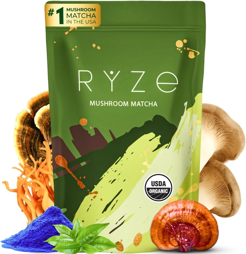 Amazon.com: RYZE Mushroom Matcha, USDA Organic with 6 Adaptogenic ...