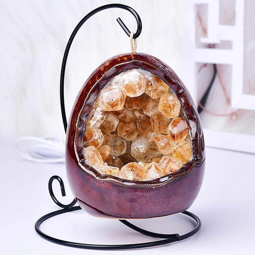 AierCrystal Natural Topz Cave Table Lamp Dinosaur Egg Bedroom LED Night ...