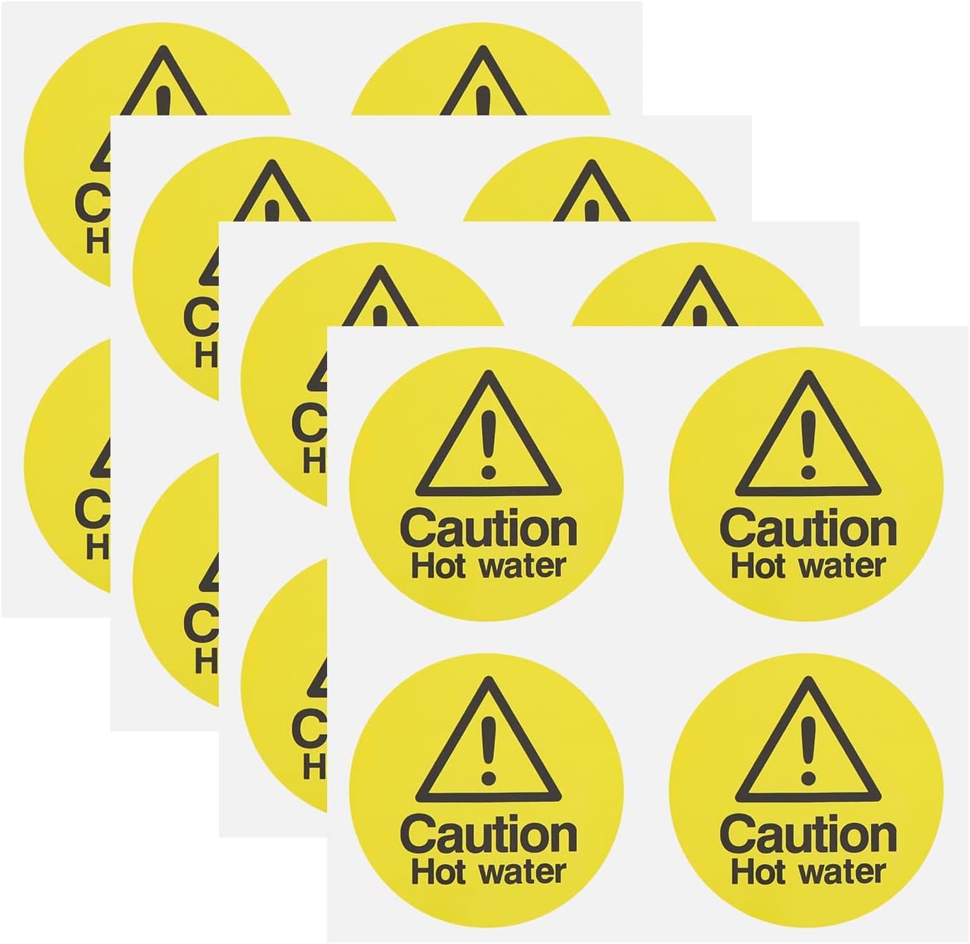 Caution hot water safety sign - Self adhesive stickers Pack of 18 66mm ...