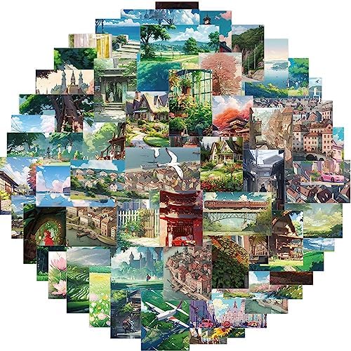 Amazon.com: 60pcs Anime Scenery Stickers, Japanese Anime Landscape ...