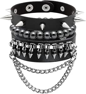 Amazon.com: Eigso 3 Pcs Punk Leather Cuff Studded Bracelets for Men ...