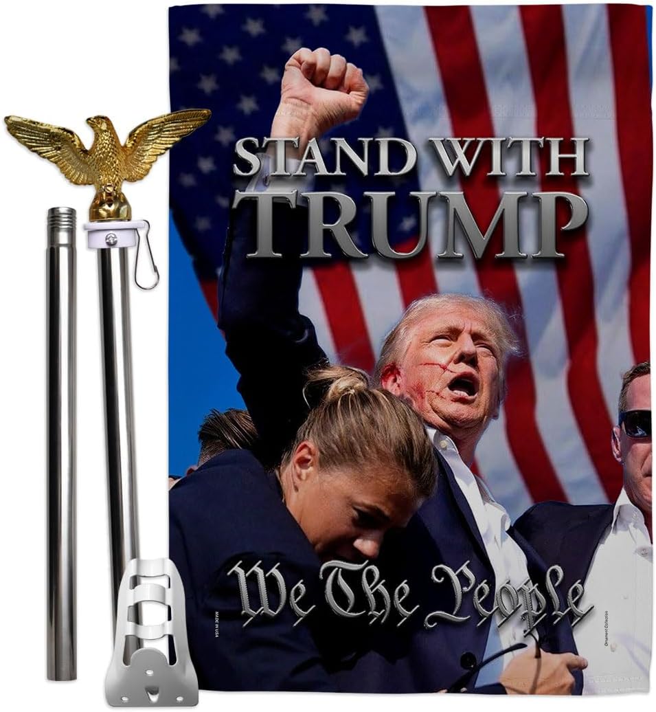 Amazon.com : Stand With Trump Rally Flag Pole Kit Eagle Top Wall Decor ...