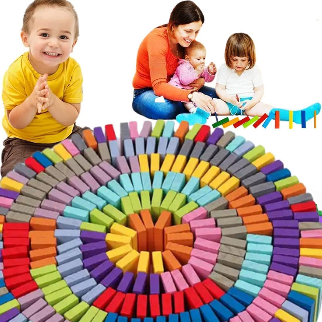 Toy Imagine™ 480 Piece Colorful Wooden Domino Block Set for Kids ...