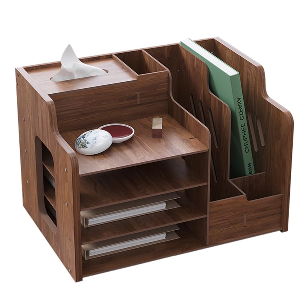 Hggzeg Wooden Desk Organiser, Large Capacity Desktop Organizer File ...