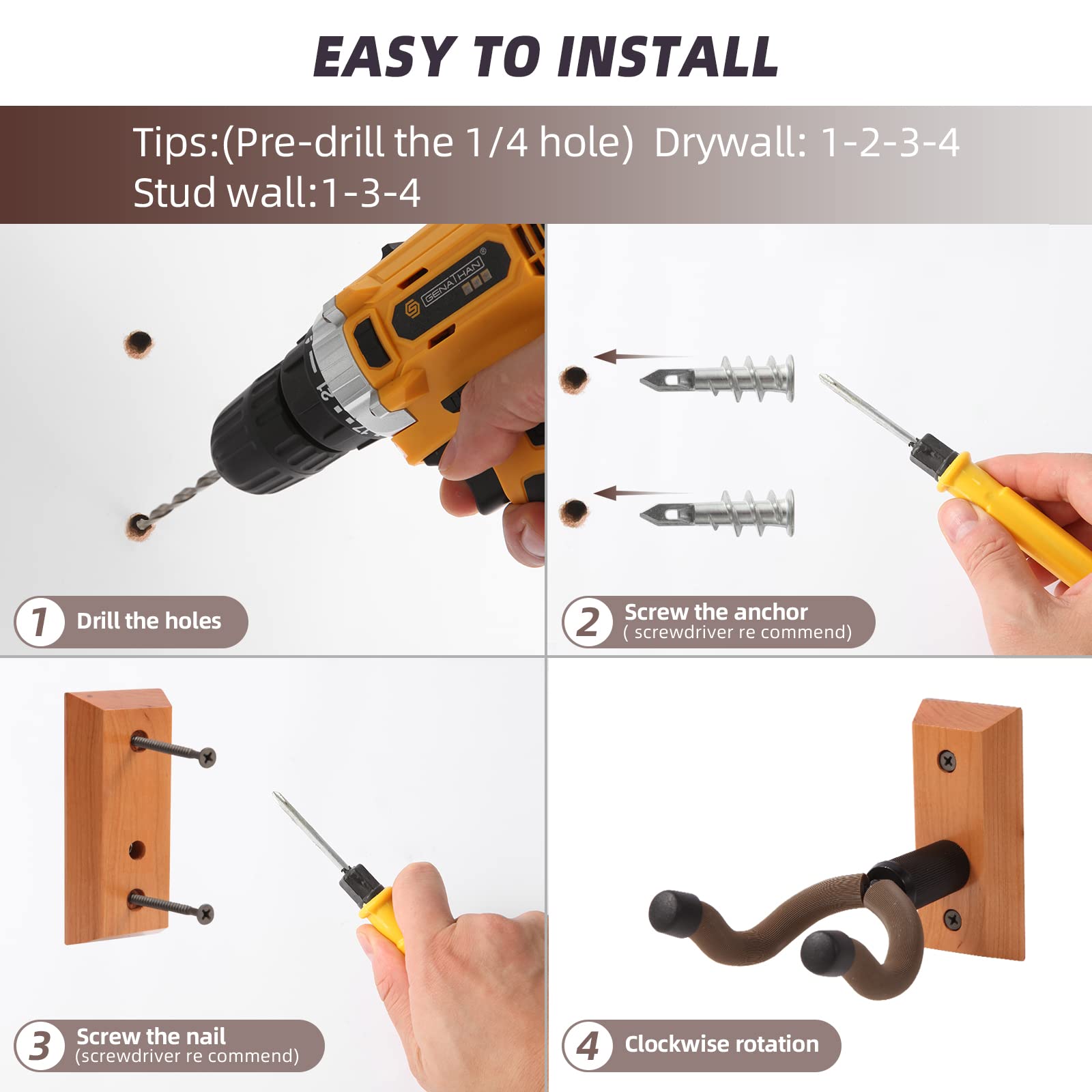 Snapklik.com : Guitar Wall Mount, Guitar Hangers Hooks Bracket Holders Stand For Acoustic And ...