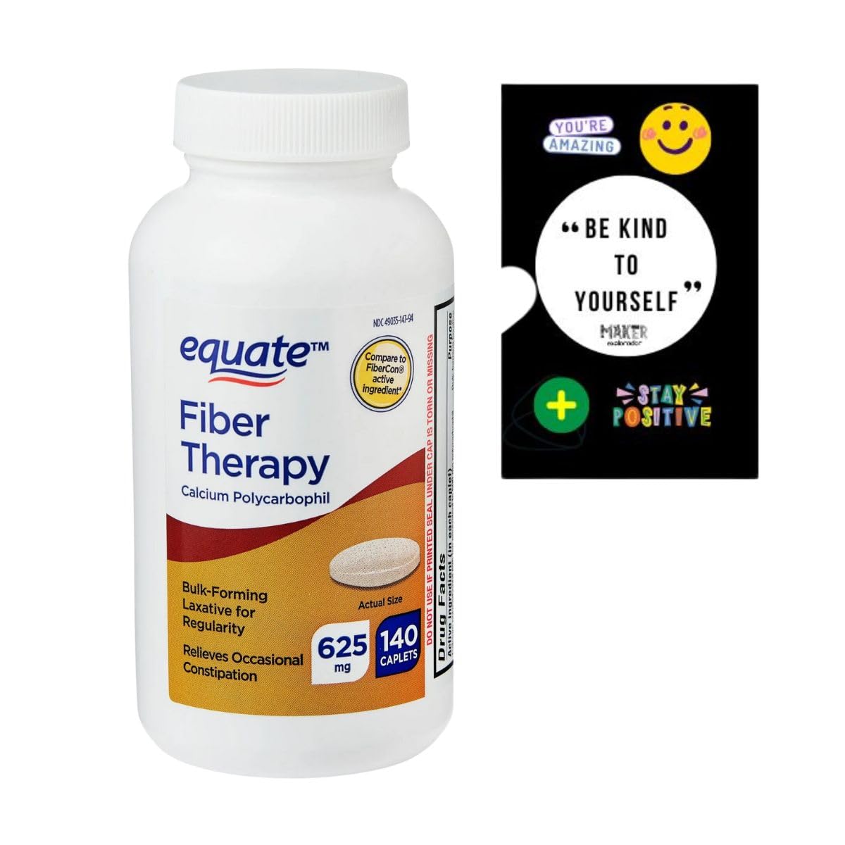 Equate Fiber Therapy Calcium Polycarbophil Caplets 625 Mg 140 Count ...