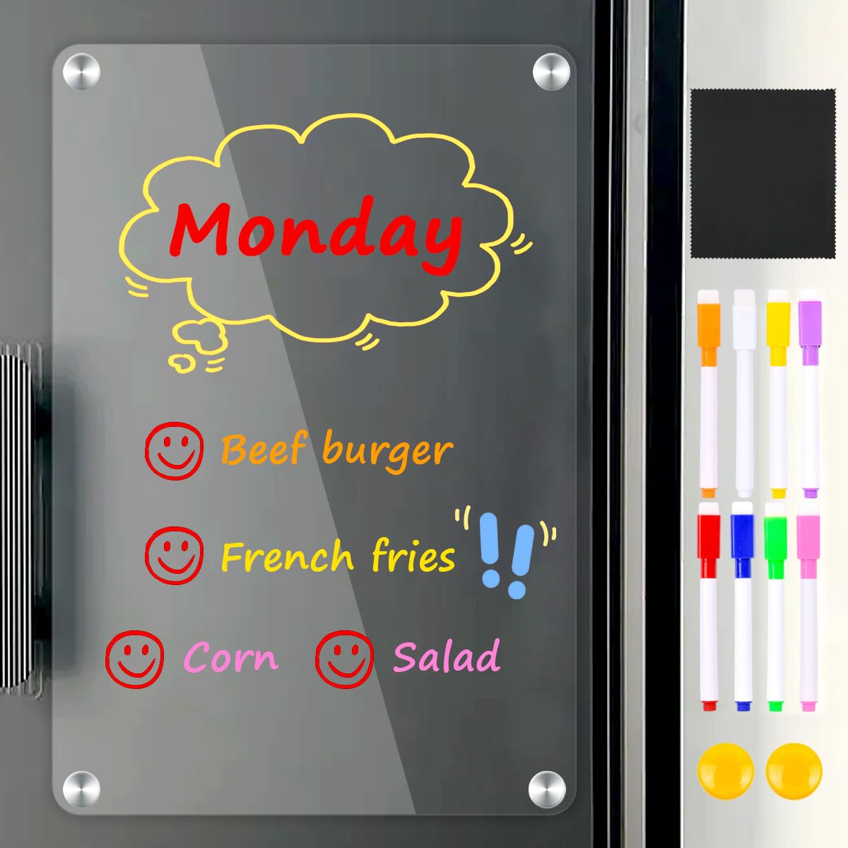 Snapklik.com : CUALFEC Acrylic Meal Planner For Fridge, Magnetic Menu Board