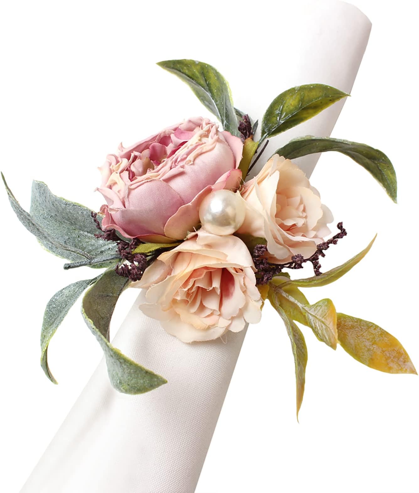 Amazon.com: Handcraft Flower Napkin Rings Set of 6, Pink Peony Flowers ...