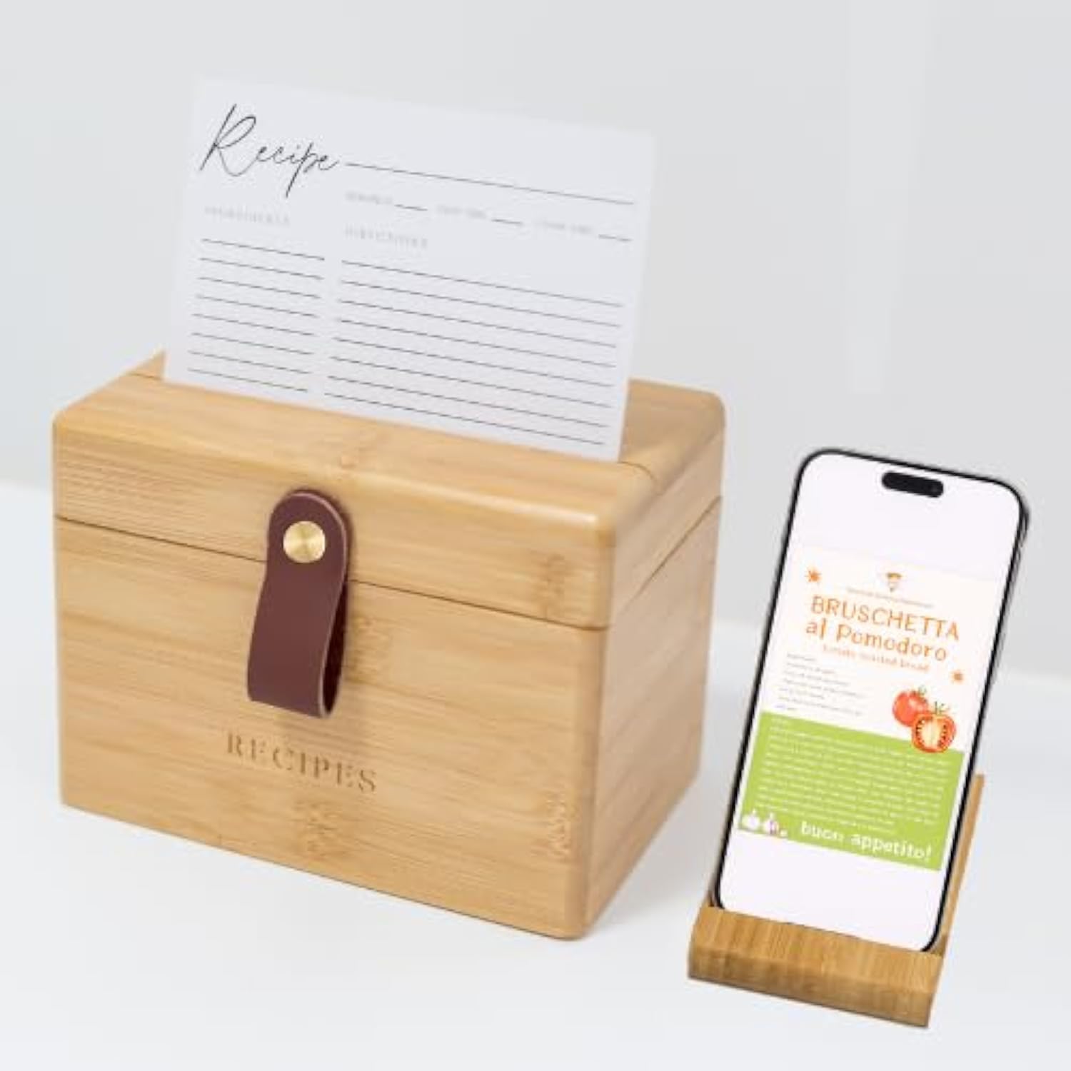 Amazon.com: Modern Wooden Recipe Box with Dividers | Recipe Cards and ...