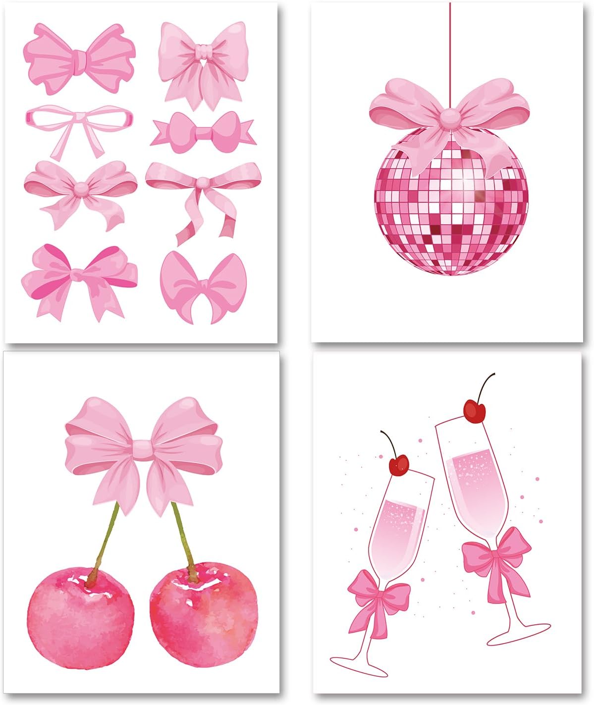 Amazon.com: XIHIRCD 4pcs Pink Bows Posters, Trendy Pink Bow Wall Arts ...