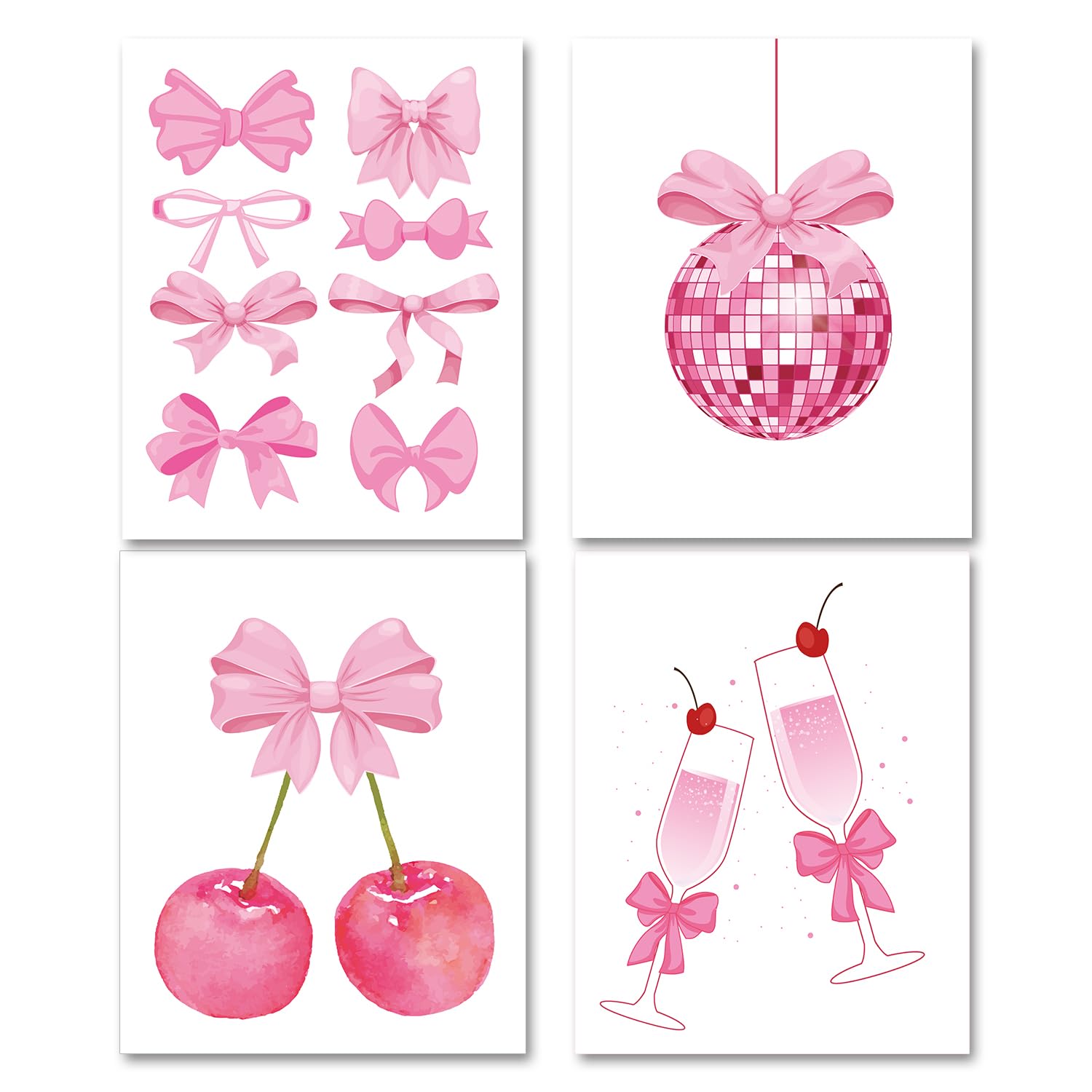 XIHIRCD 4pcs Pink Bows Posters, Trendy Pink Bow Wall Arts Coquette Room ...