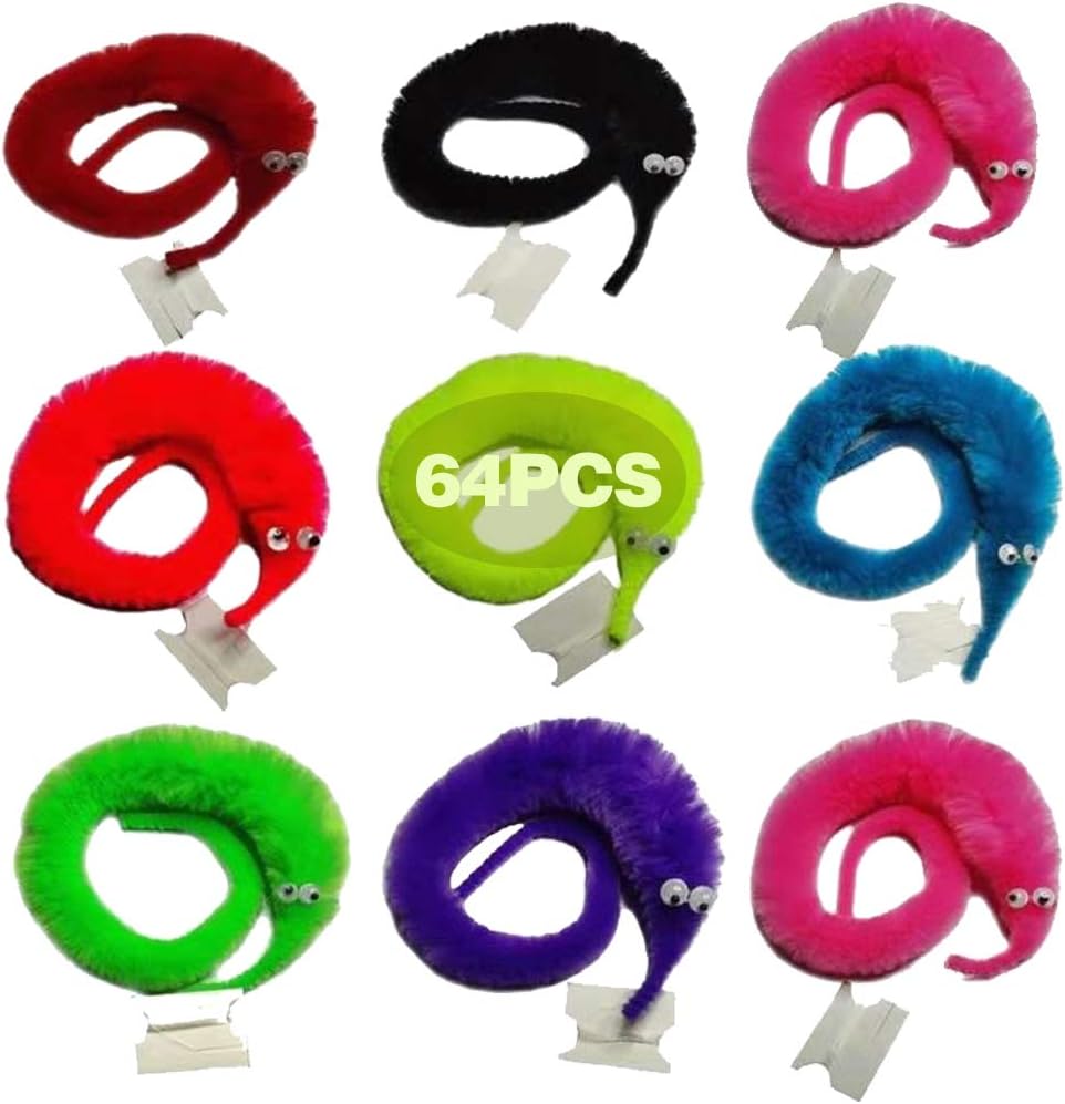 Amazon.com: SHENGSEN 64 Pieces Fuzzy Worm Toys, String Worm Pets Fuzzy ...